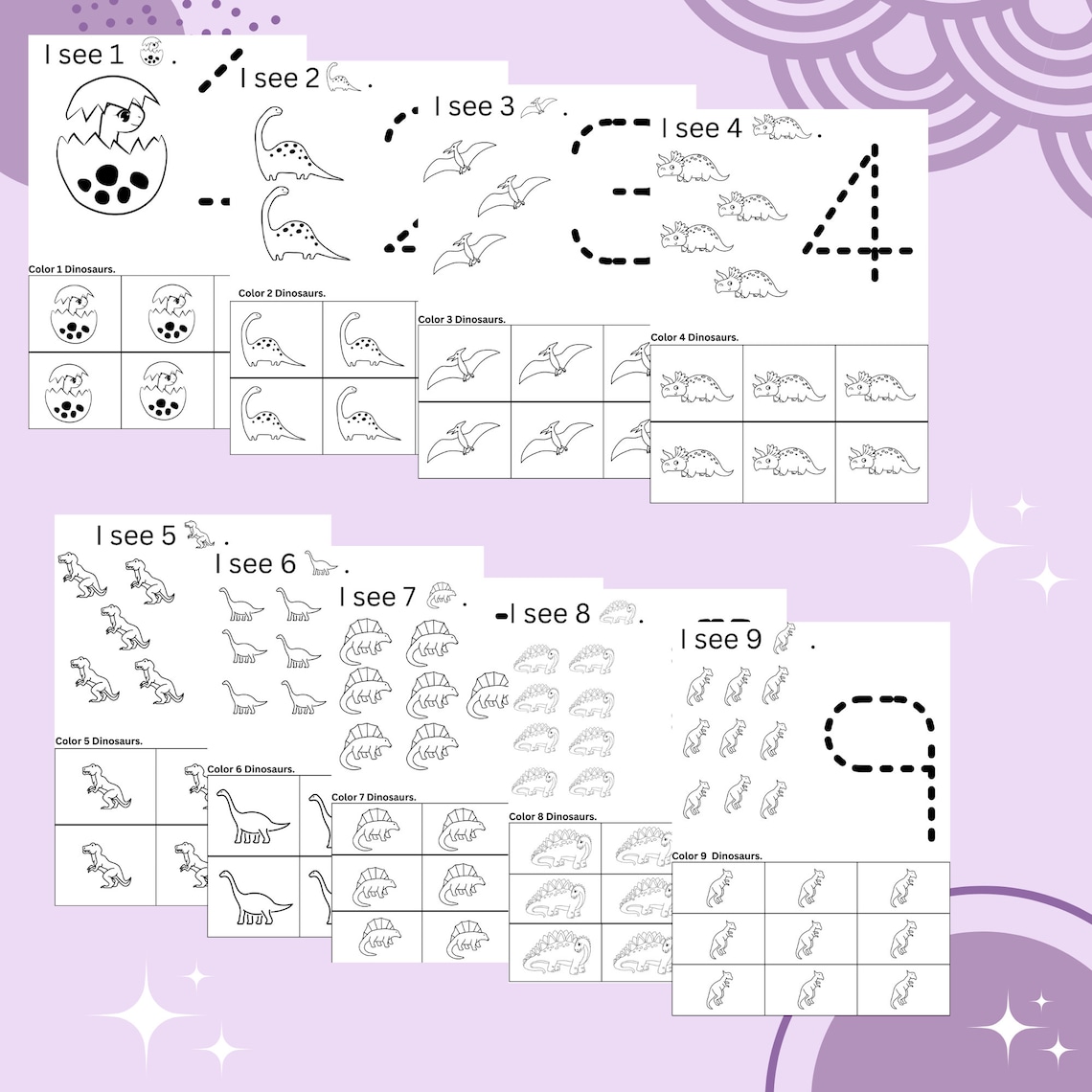 Dinosaurs Number Tracing and Color Practice Printable/preschool/daycare ...