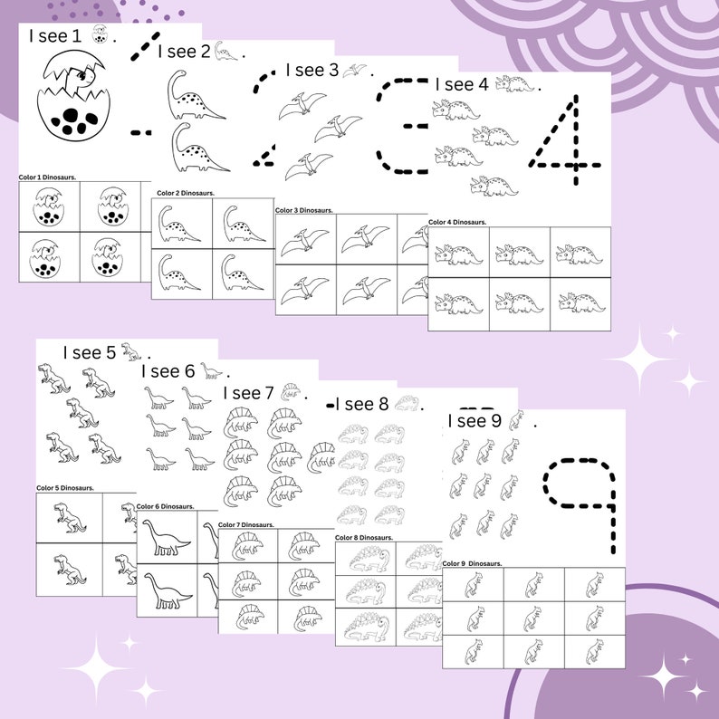 Dinosaurs Number Tracing and Color Practice Printable/preschool/daycare ...