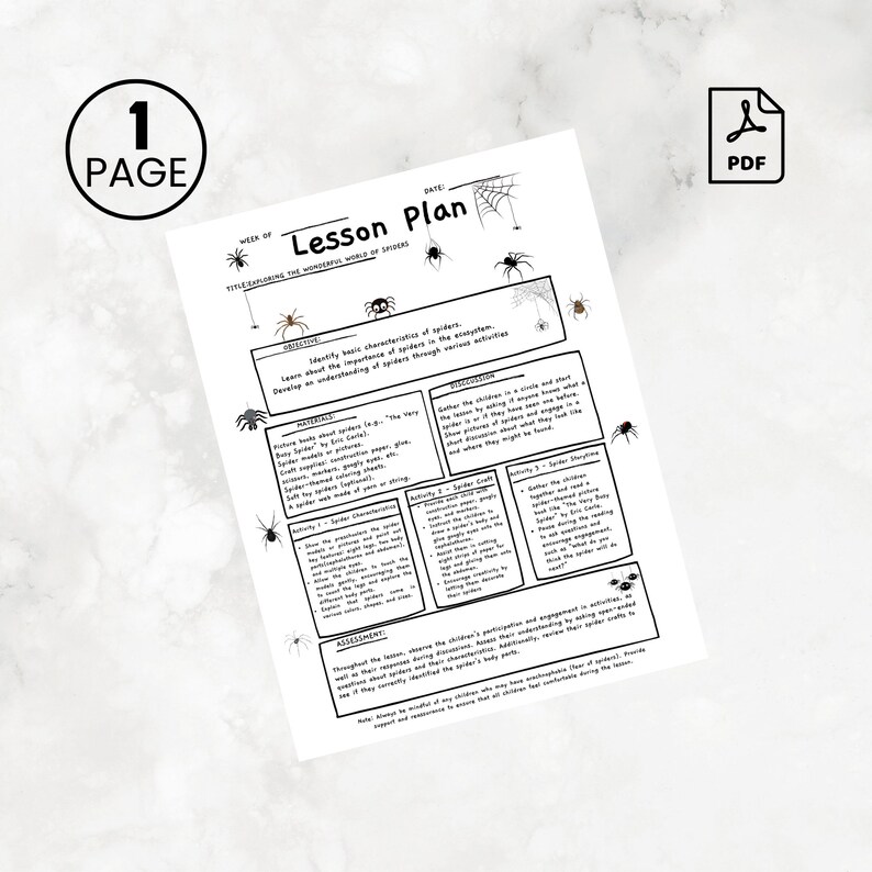Lesson Plan Spider Exploration for Children - Etsy