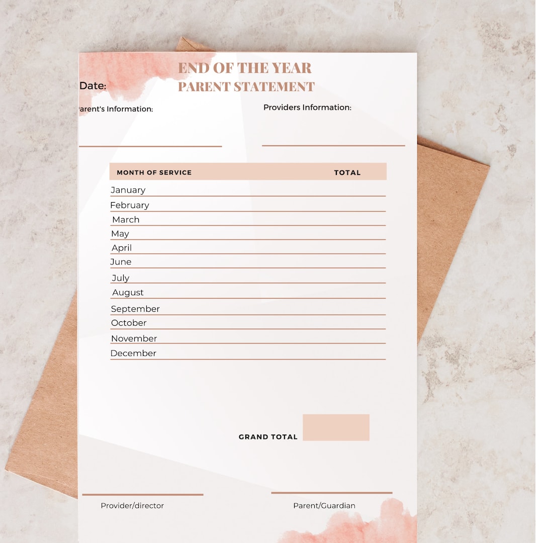 The End-of-year Tax Form/yearly Parent Form From Daycare/record of ...