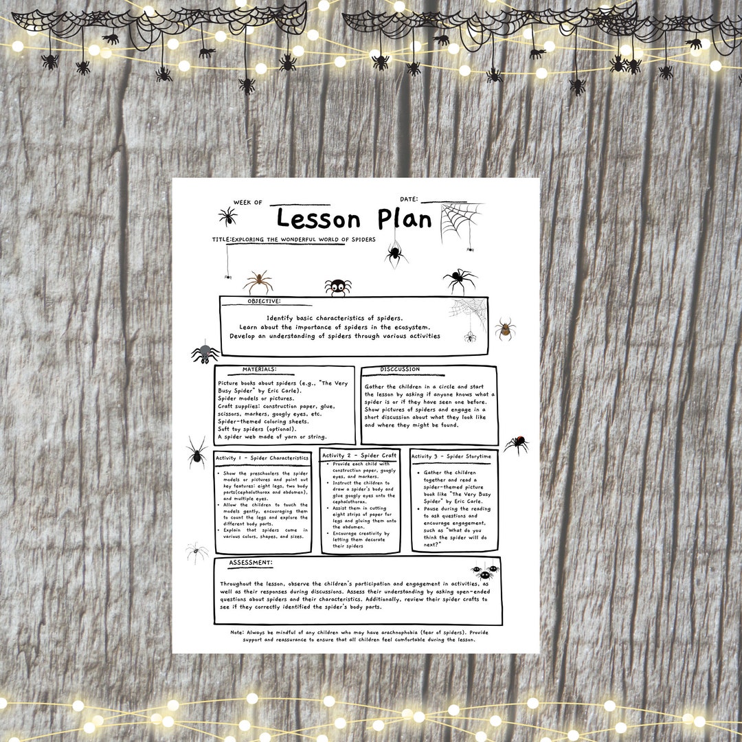 Lesson Plan Spider Exploration for Children - Etsy