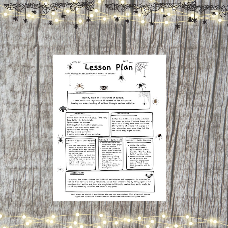 Lesson Plan Spider Exploration for Children - Etsy