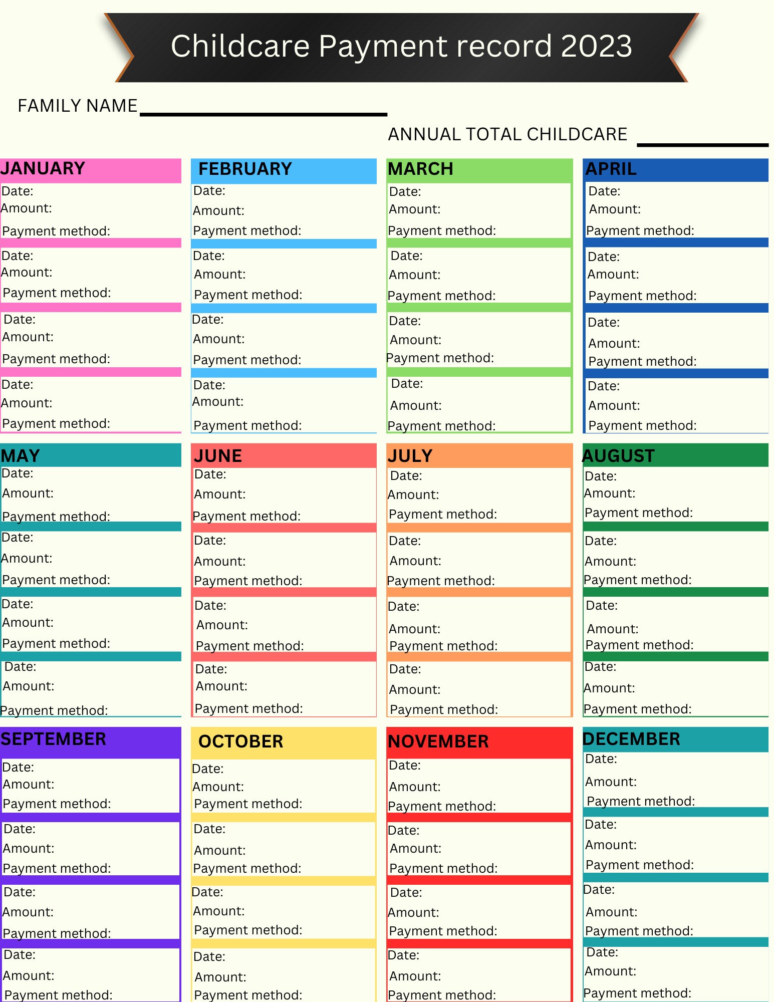 Childcare Yearly Payment Record 2023 - Etsy