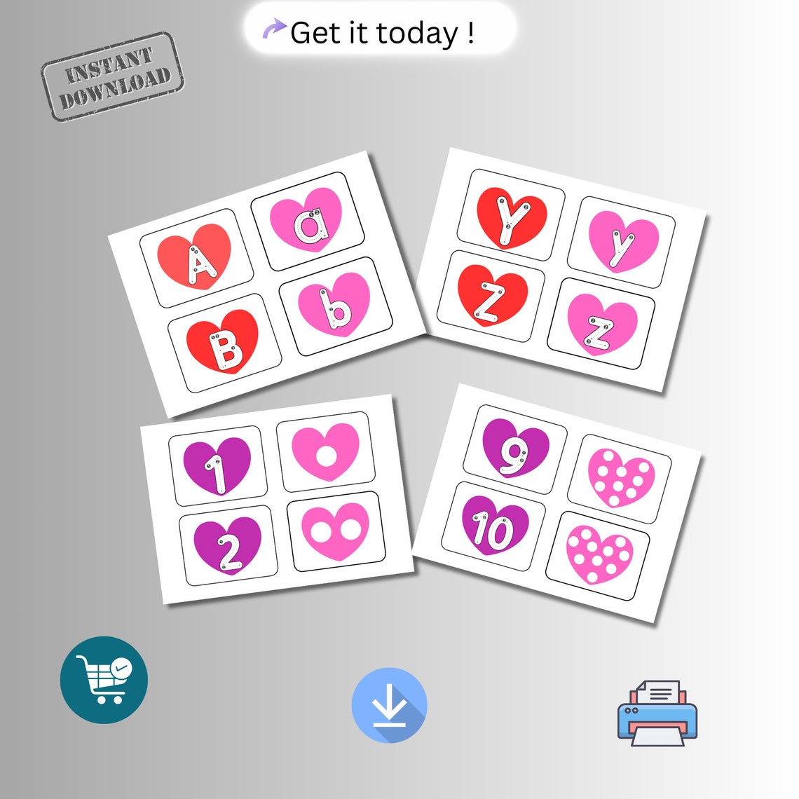 Heart Shape Alphabet and Number Practice Cards - Etsy