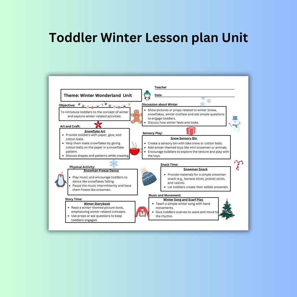 Toddlers ' Winter-themed Lesson Plan - Etsy
