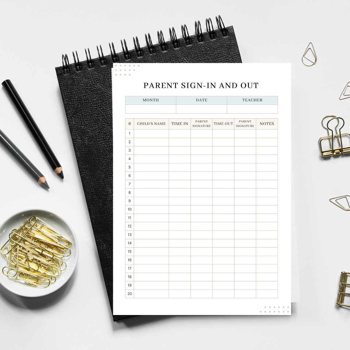 Sign in Sheet | Daycare Sign in Sheet | Sign in and Out Form | Daycare ...