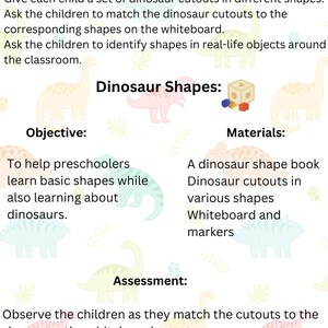 5 Dinosaur Theme Lesson Plan Printable Worksheets, Toddler, Preschool ...