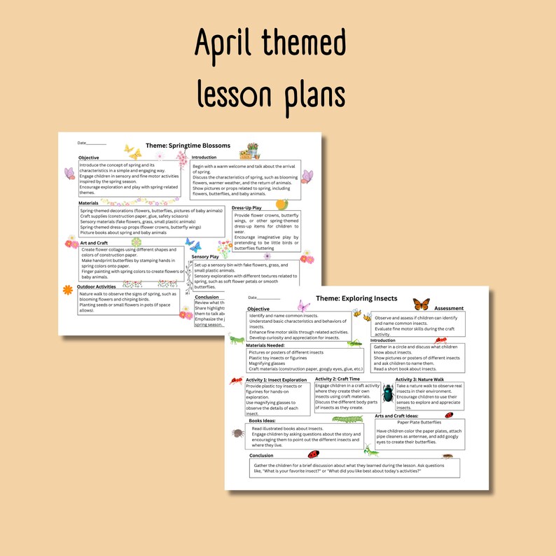 April Themed Lesson Plans Spring, Insects,earth Day and Gardening Age 2 ...