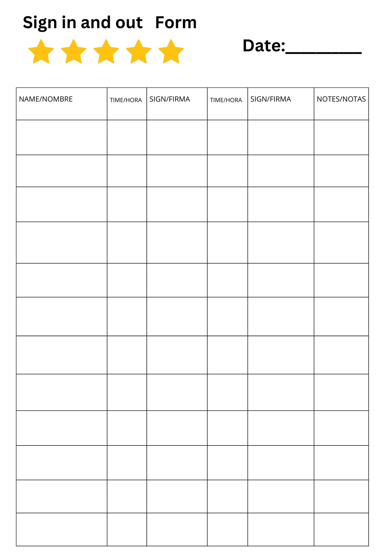 Sign in Sheet Daycare Sign in Sheet Sign in and Out Form - Etsy