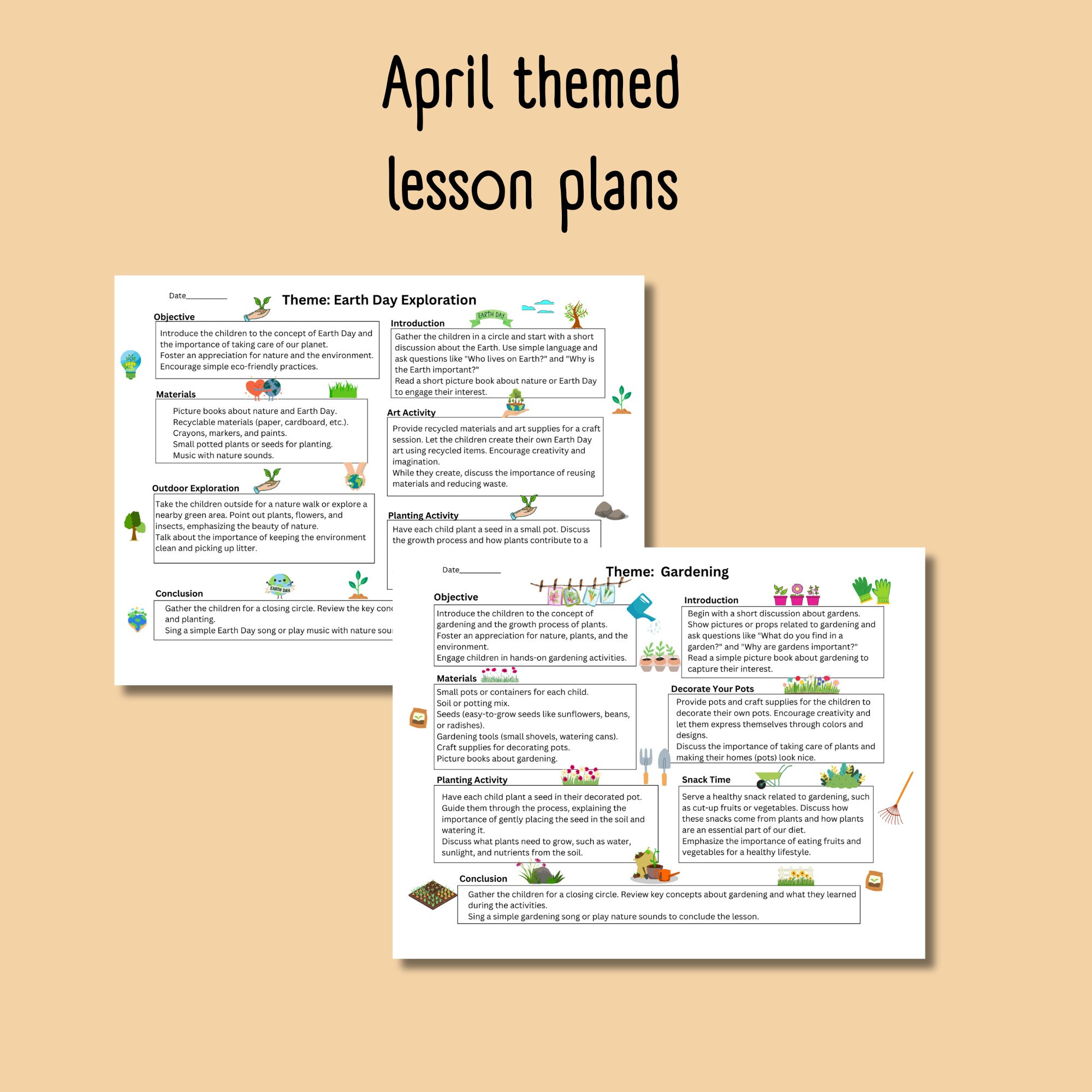 April Themed Lesson Plans Spring, Insects,earth Day and Gardening Age 2 ...
