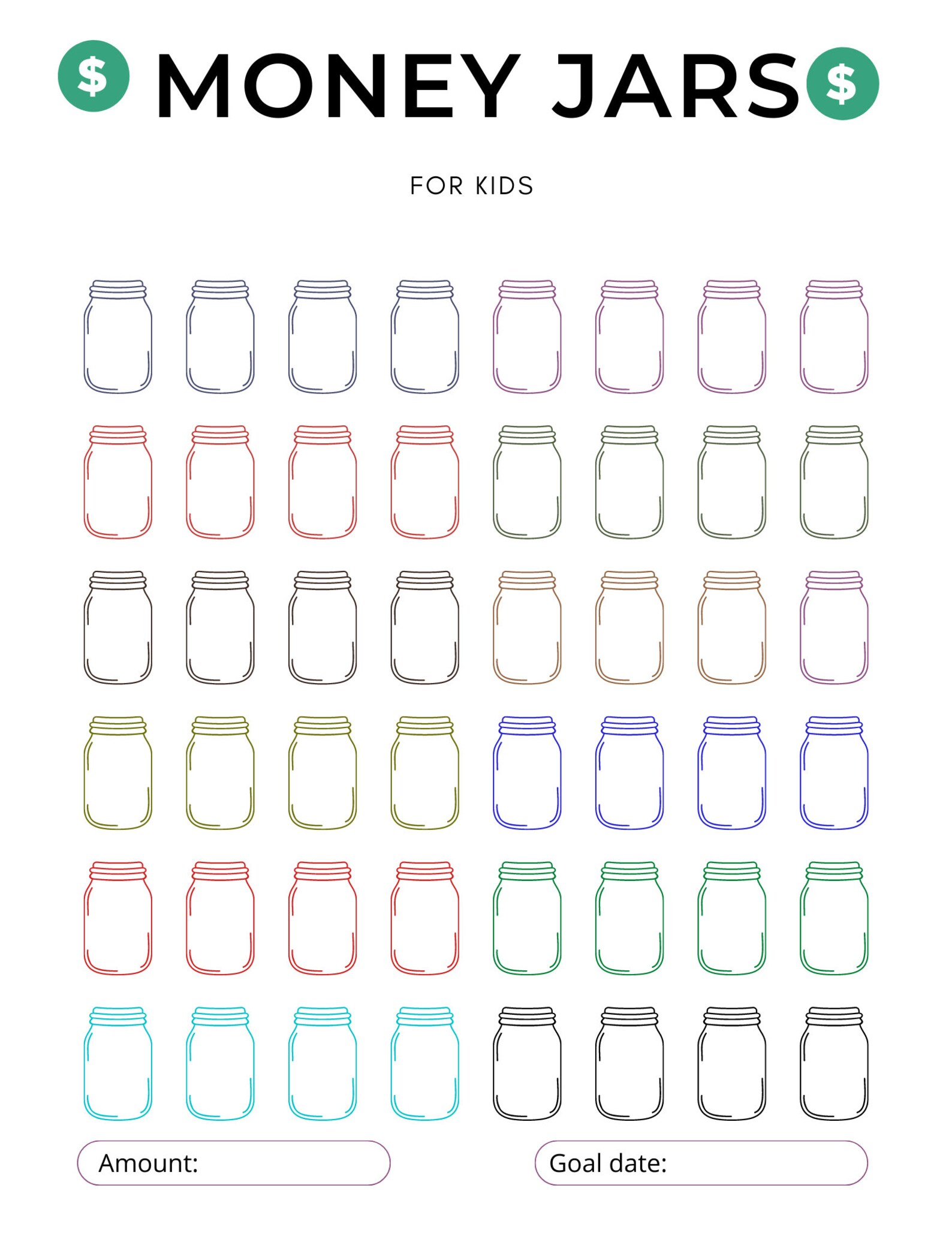 Savings Jar Tracker for Kids/ Printable Savings Challenge/ Kids Savings ...