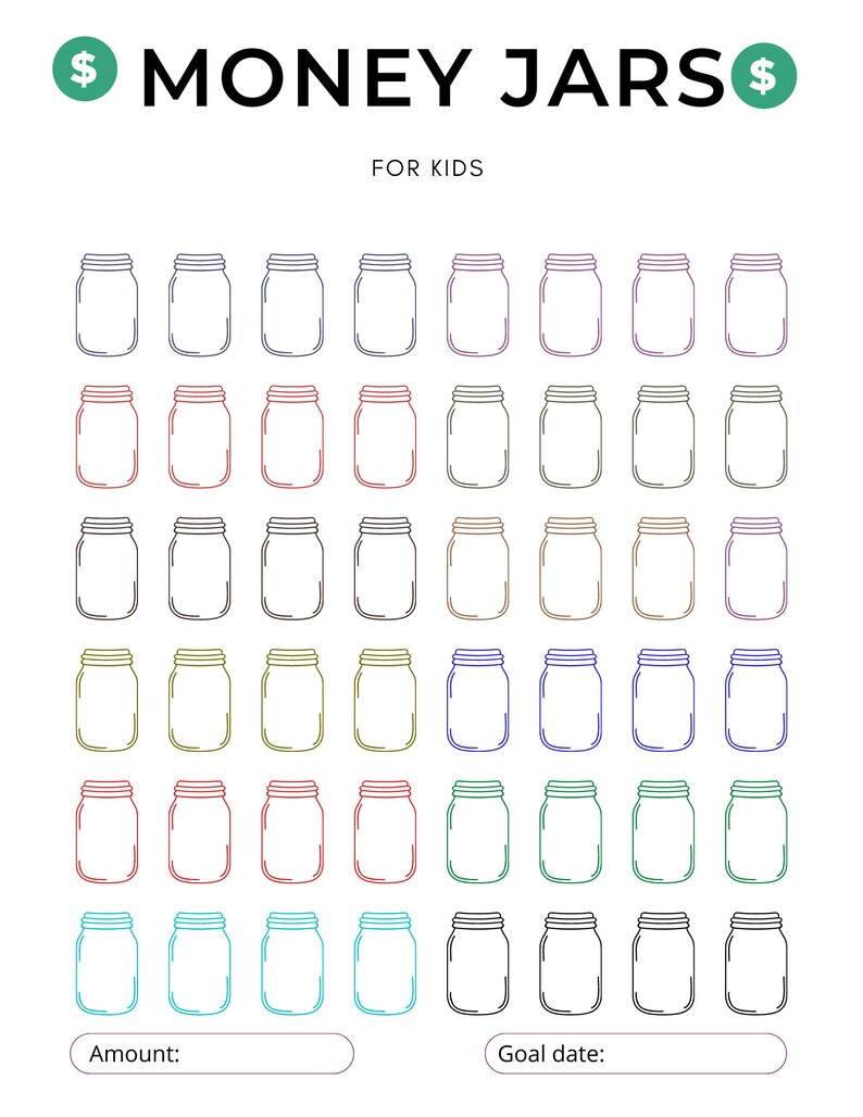 Savings Jar Tracker for Kids/ Printable Savings Challenge/ Kids Savings ...
