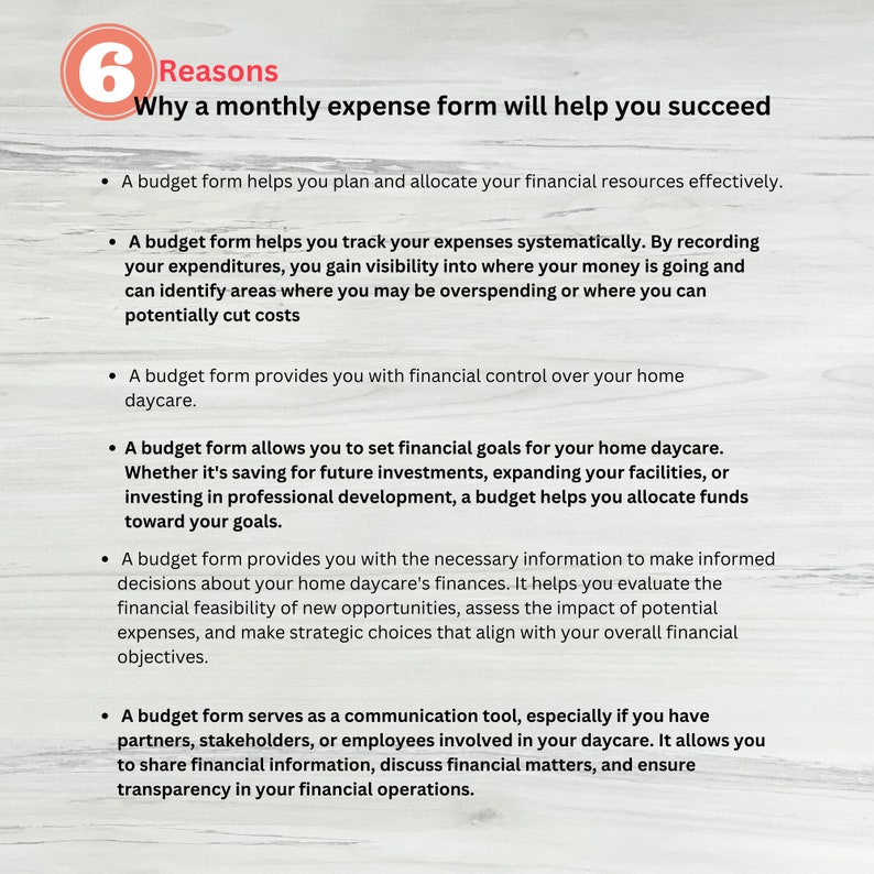 Pink Monthly Expense Form for Home Daycare - Etsy