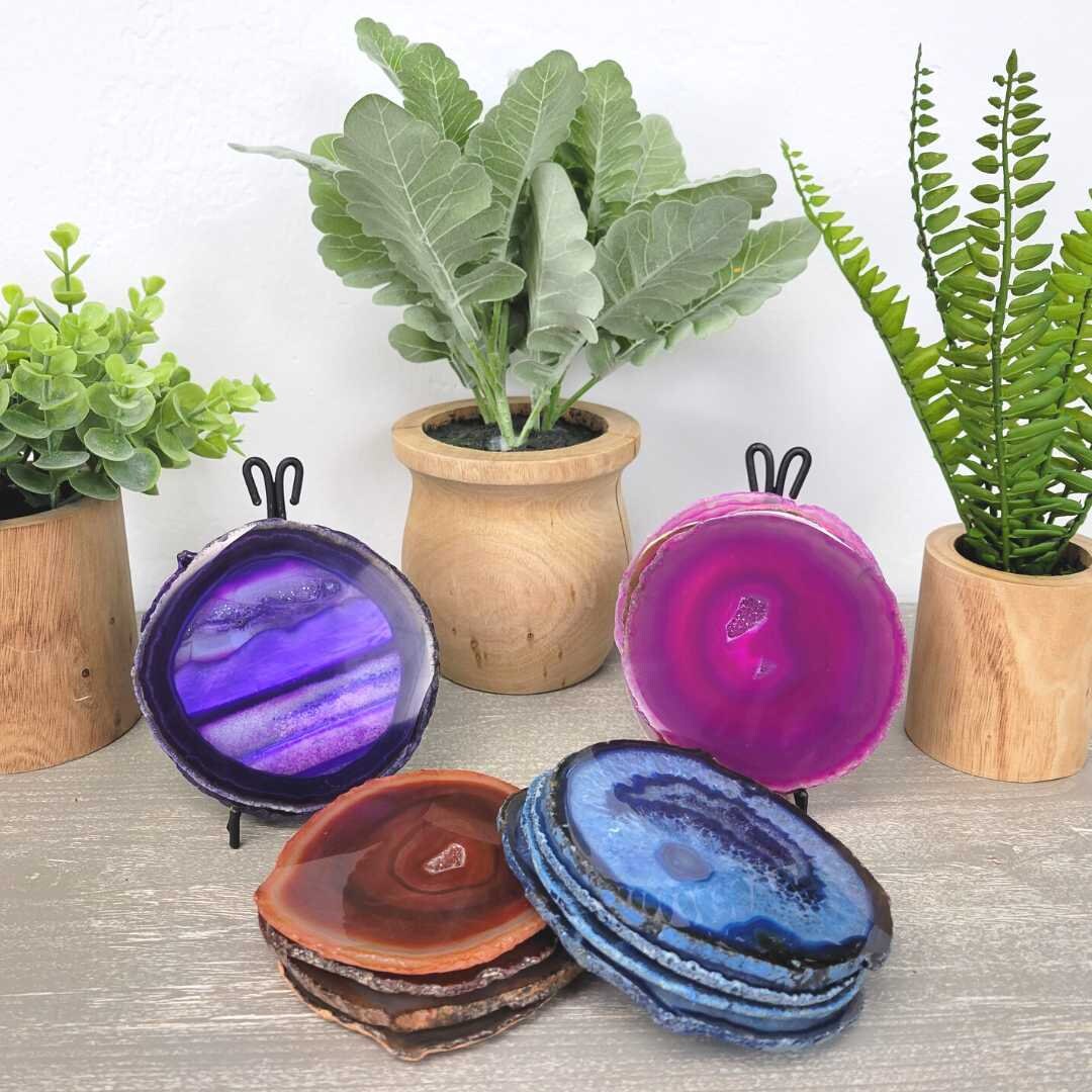 Agate Slice Handmade Coaster Set 3-4" (pink, Purple, Blue, Natural ...