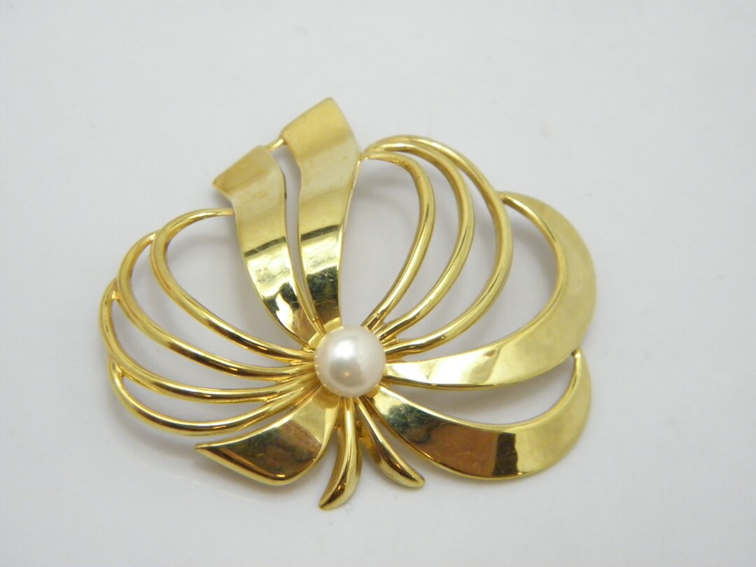 Vintage 8ct Gold Pearl Large Spray Bow Brooch C1930 German - Etsy