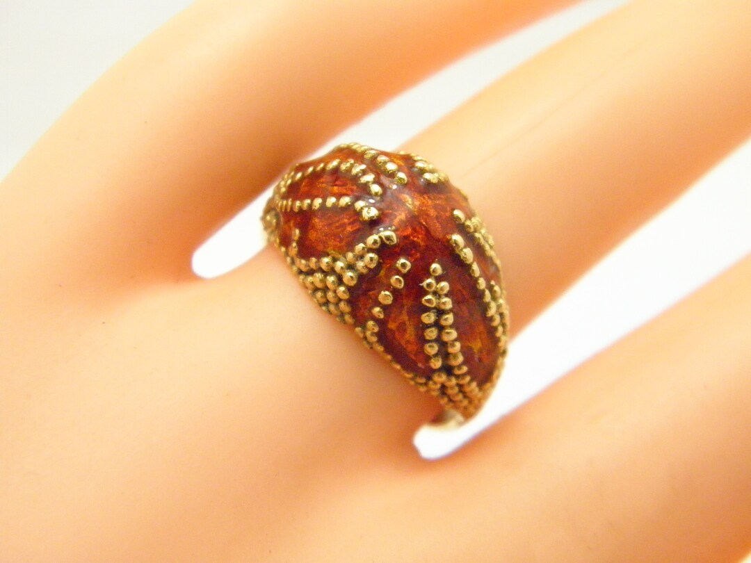 Vintage 18ct Gold Heavy Enamel Fire Signet Keeper Ring Band - Etsy
