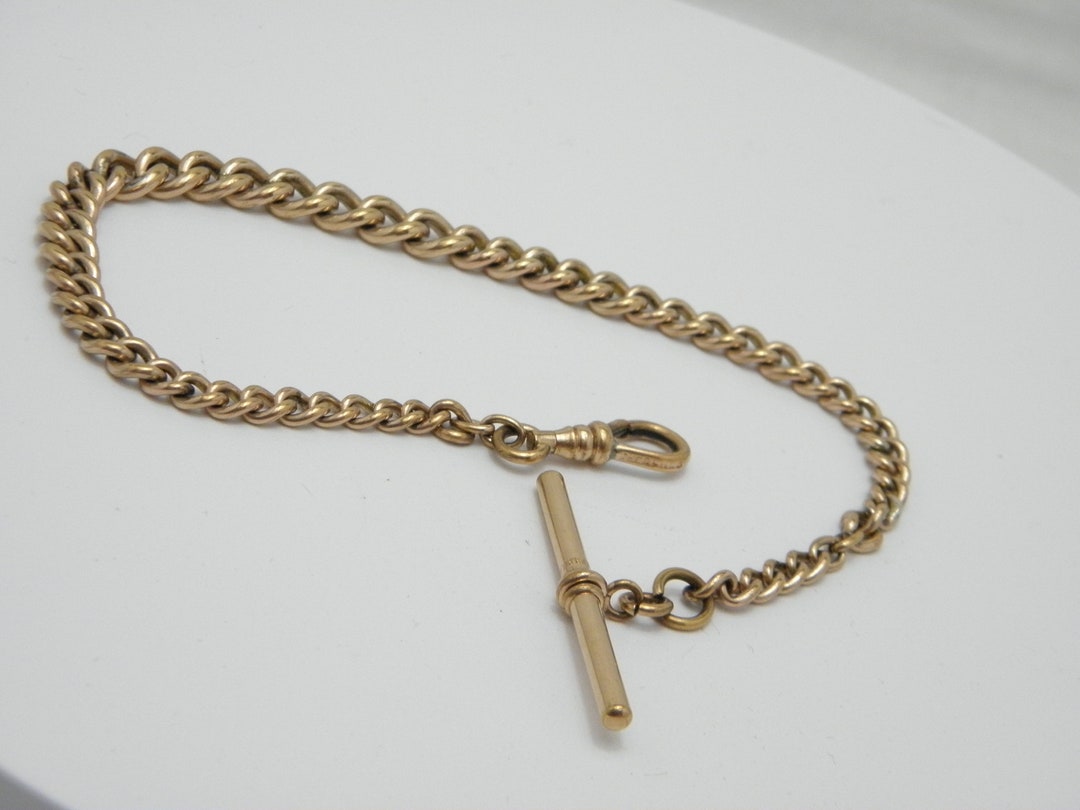 Antique 9ct Heavy Rose Gold Watch Chain Single Albert Curb Link 12 Inch ...