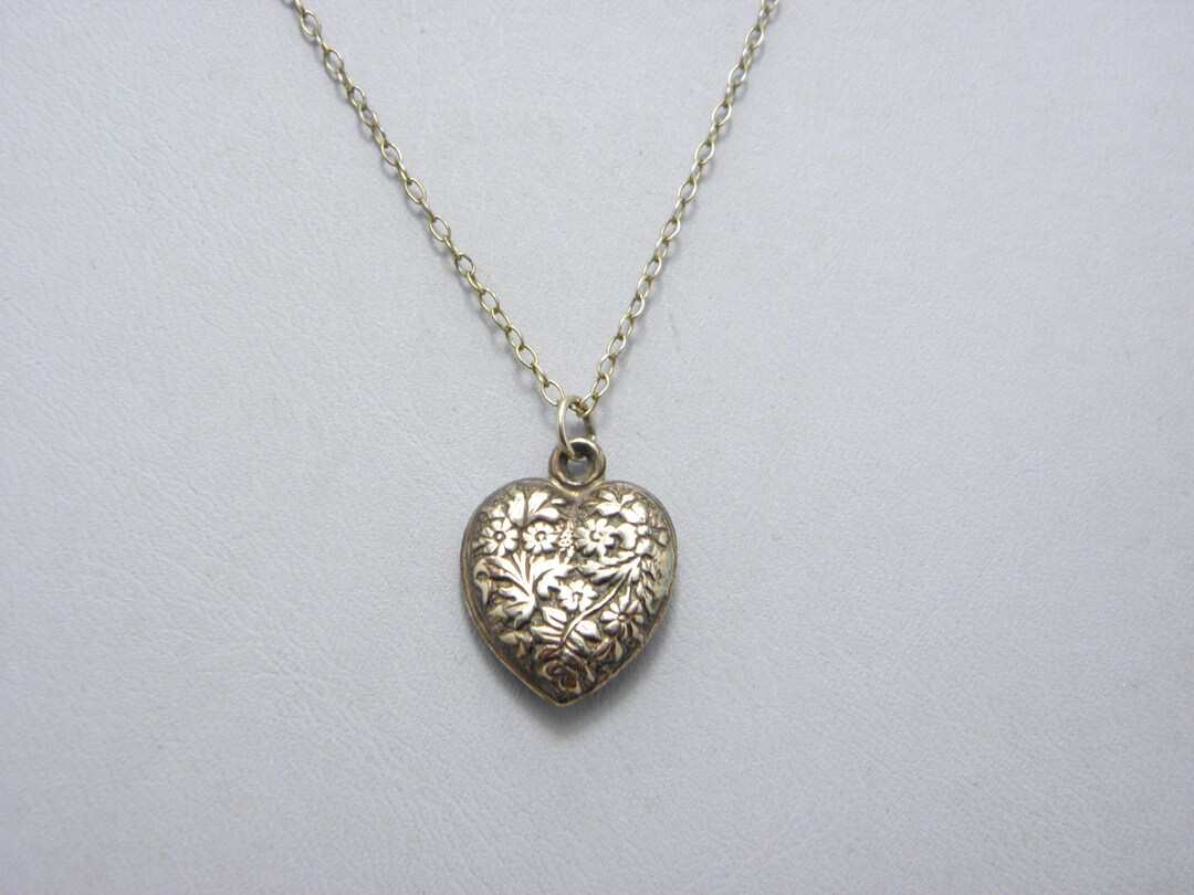 Antique 9ct Gold Heart Pendant Necklace 19 Inch Cable Chain Art Nouveau ...