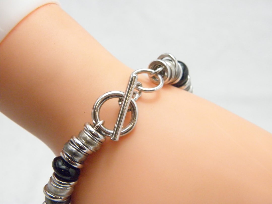 Vintage Sterling Silver Heavy Onyx Sweetie Bracelet 8 Inch 37g Albert ...