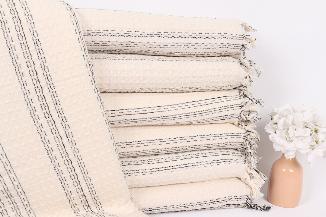 Bachelorette Party Favors, Striped Throw, 71"x95" Cream Cotton Throw ...