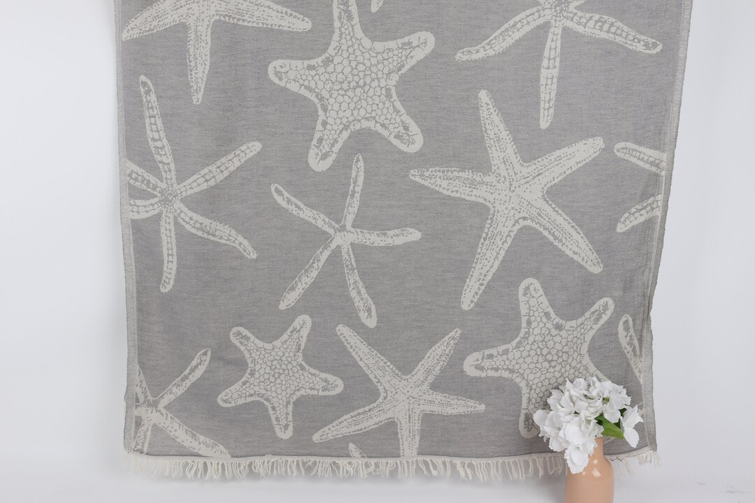 Custom Beach Towel, Personalized Beach Towel, Gray Towel, Starfish Towel, Patterned Towel ...
