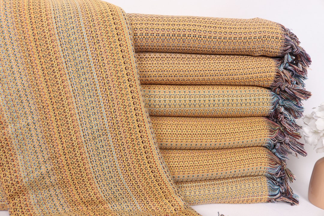 87x89 Inches Mustard Cotton Blanket, Throw Blanket Couch, Housewarming ...