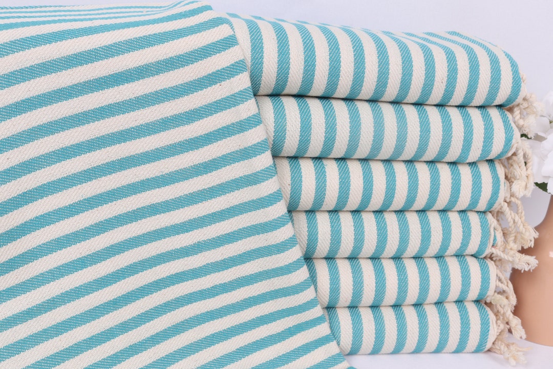 Striped Tea Towel, 18"x40" Petrol Blue Cotton Tea Towel, Turkish Tea ...