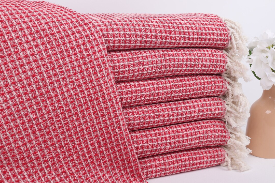 Waffle Towel, Monogram Beach Towel, Wedding Favors, 36"x67" Red Cotton ...