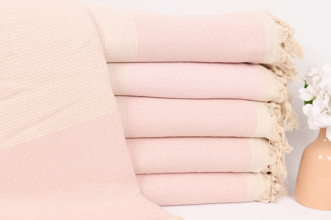 79"x103" Light Pink Cotton Throw, Custom Wedding Gifts, Turkish Blanket ...
