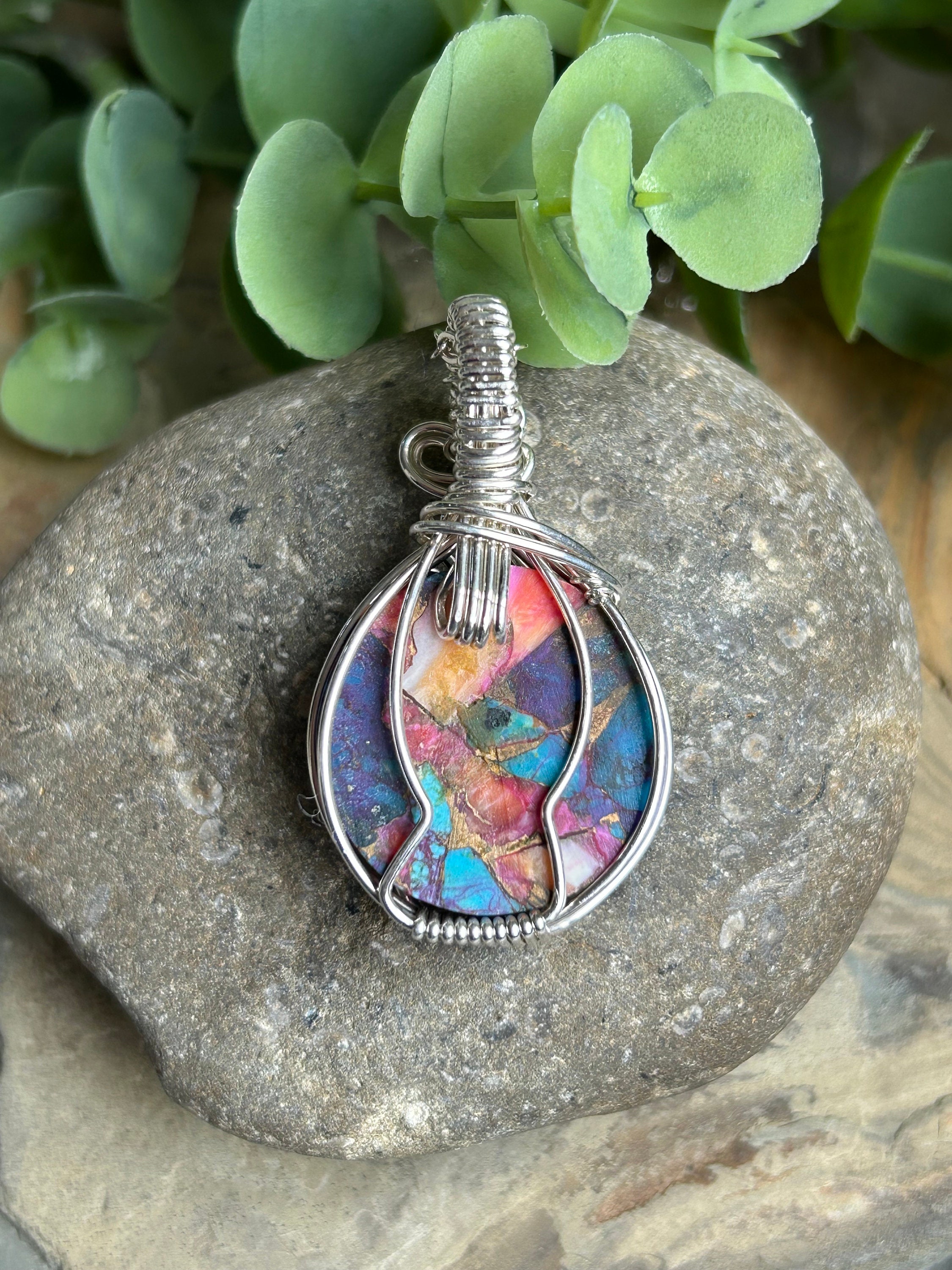 Spiny Oyster Copper Turquoise Sterling Silver Necklace, Wire Wrapped ...