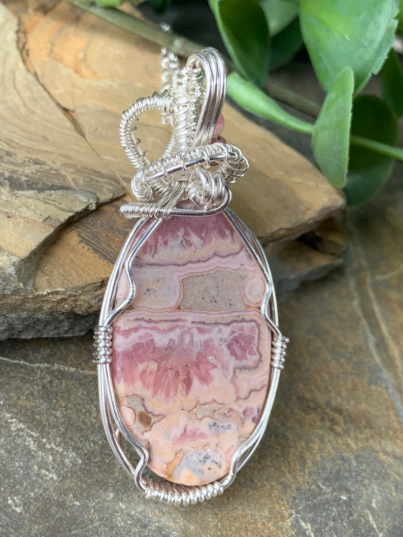 Pink Rhodochrosite Sterling Silver Handmade Wire Wrapped Necklace - Etsy