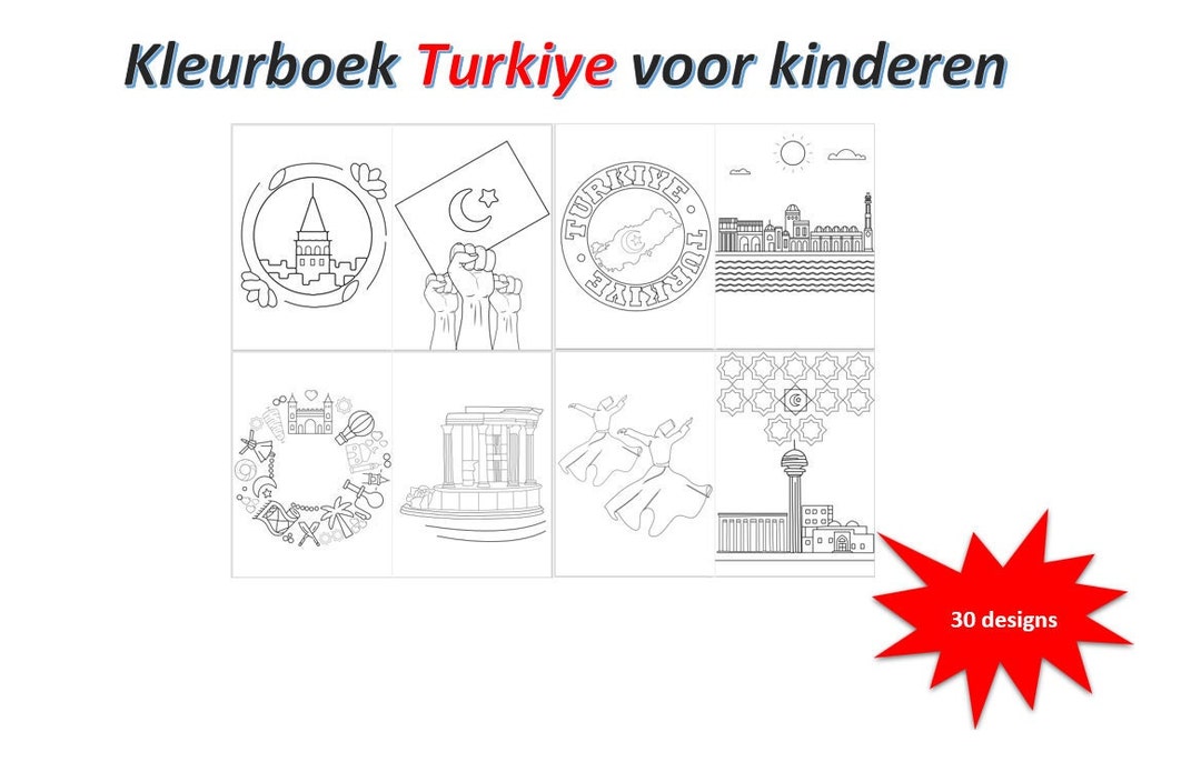 Digital Coloring Book for Kids, Theme: Turkiye. 30 Handmade Designs ...