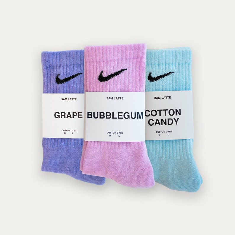 Custom Hand Dyed Nike Socks, Crew Socks 3 Pairs, Pastel Colours - Etsy