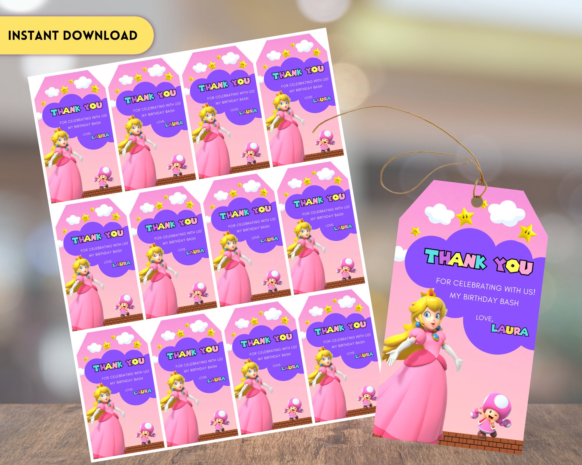 Princess Peach Thank You Tag Printable Peach Birthday Favor Tag Peach ...