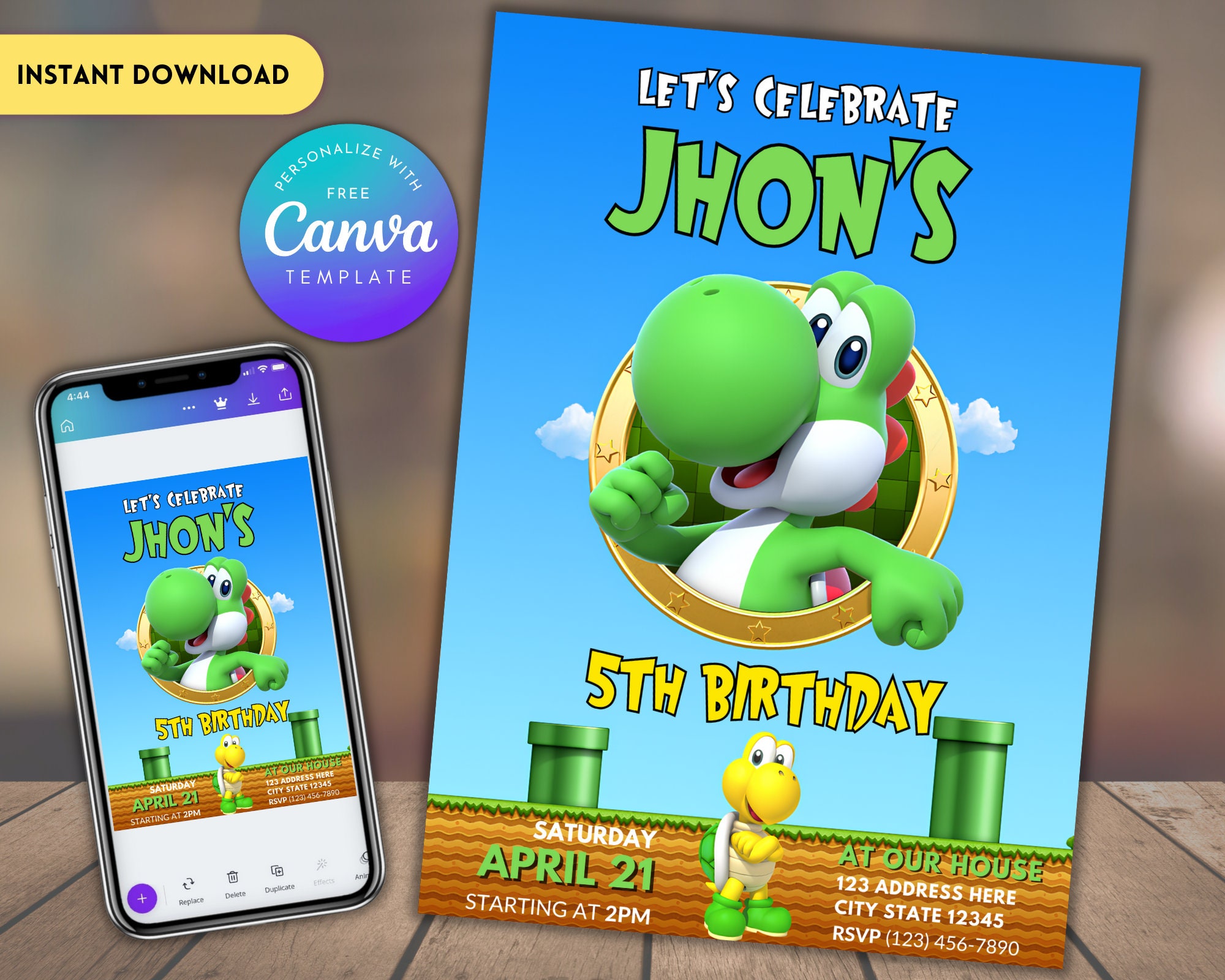 Yoshi Birthday Party Invitation for Girls Birthday Invitation Super ...