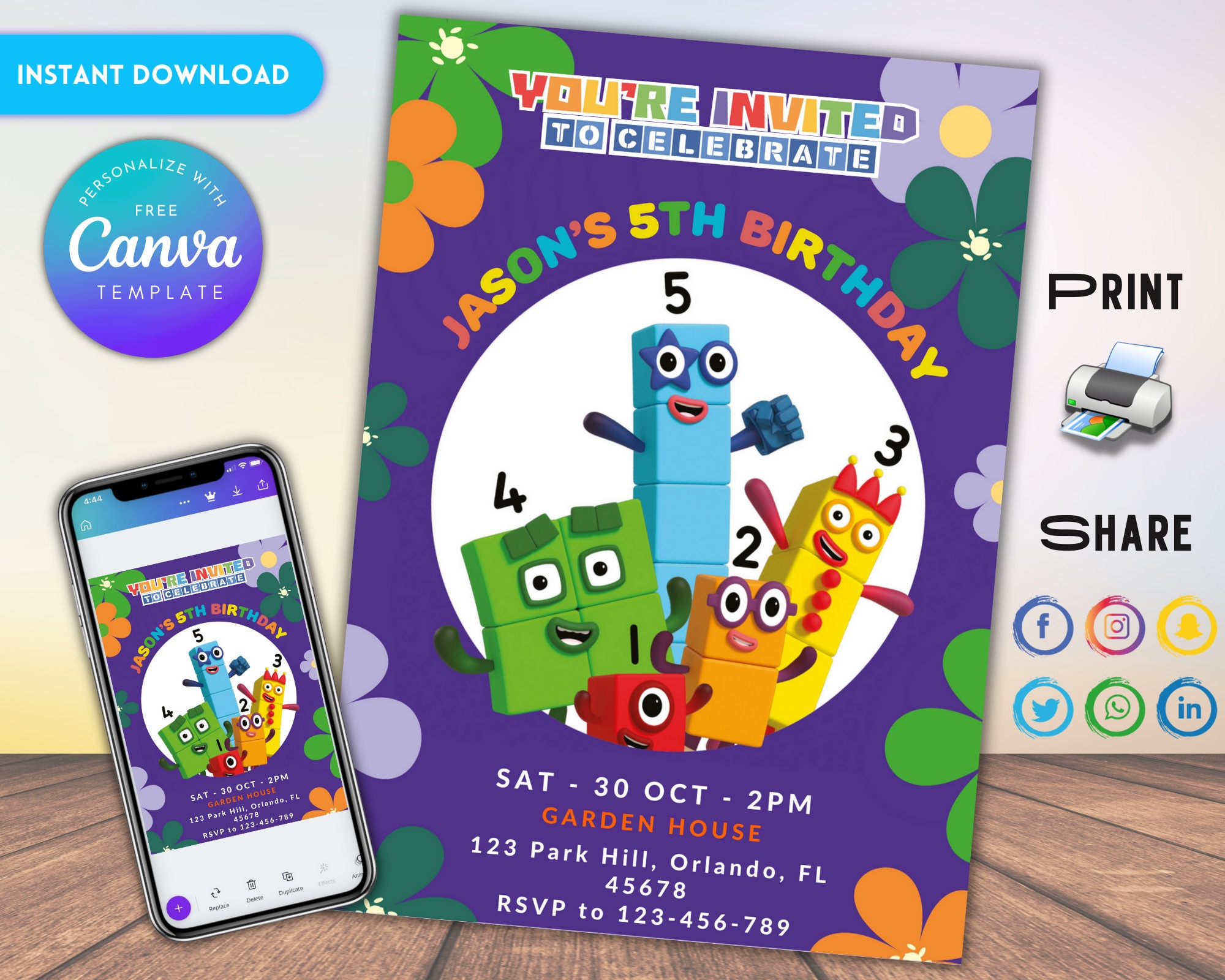 Editable Printable Numberblocks Birthday Invitation Template - Etsy