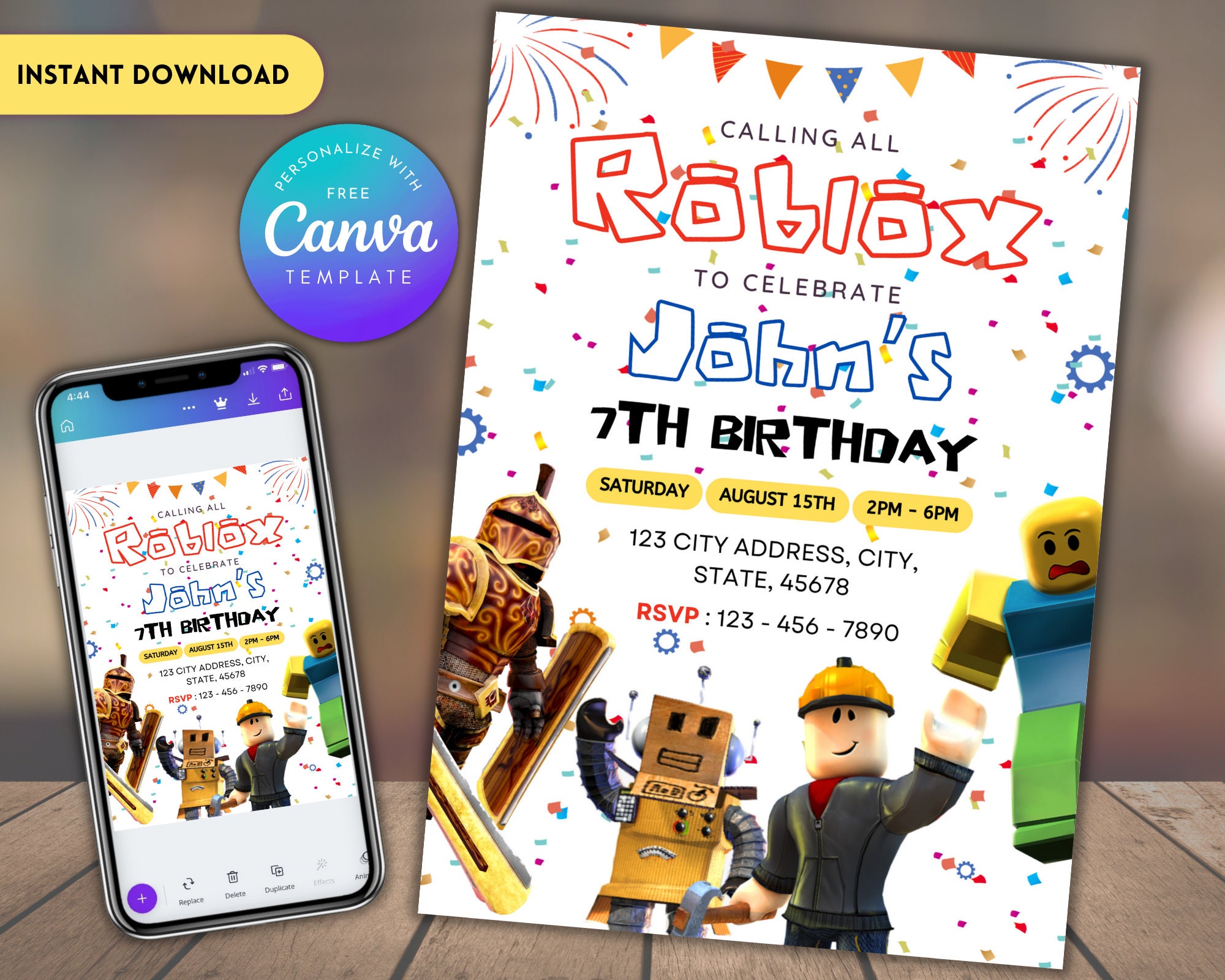 Editable Roblox Birthday Invitation Template Printable Birthday Party ...