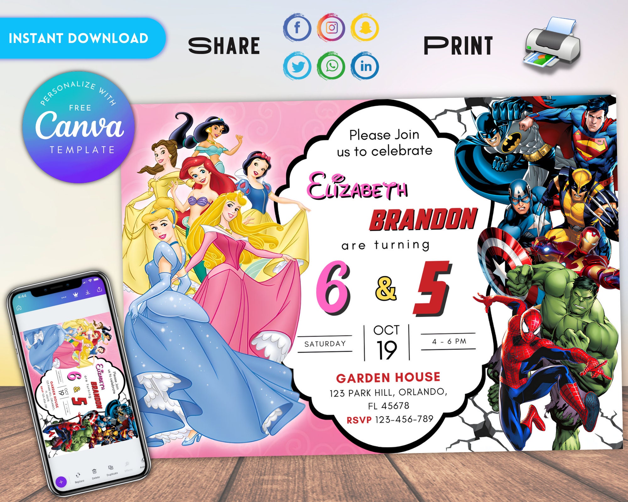 Sibling Birthday Invitation,double Birthday Invitation,dual Combined ...