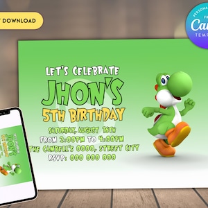 Yoshi Birthday Party Invitation for Girls Birthday Invitation Super ...