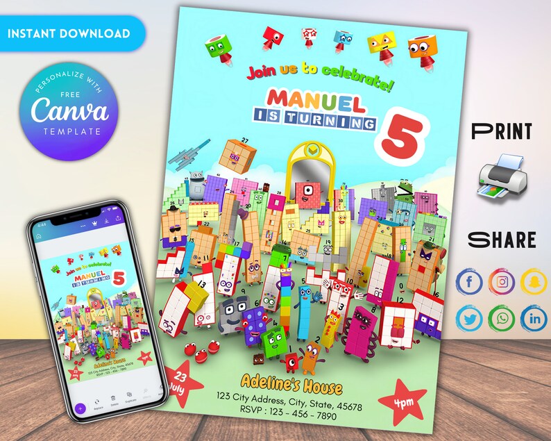 Editable Printable Numberblocks Birthday Invitation Template ...