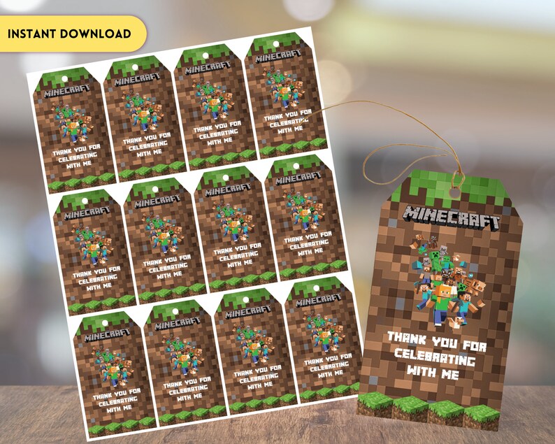Minecraft Thank You Tag 2.5x3in Digital Super Mario Birthday Favors Tag ...