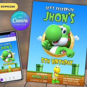 Yoshi Birthday Party Invitation for Girls Birthday Invitation Super ...