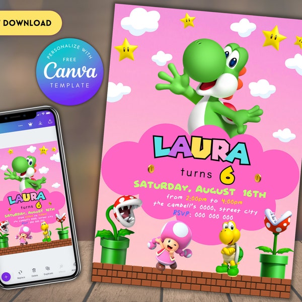 Yoshi Birthday Invitation - Etsy