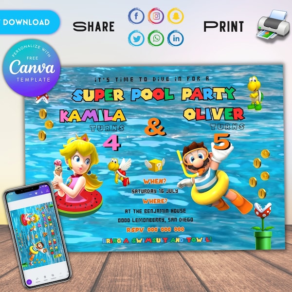 Super Mario and Peach Birthday Invitation - Etsy