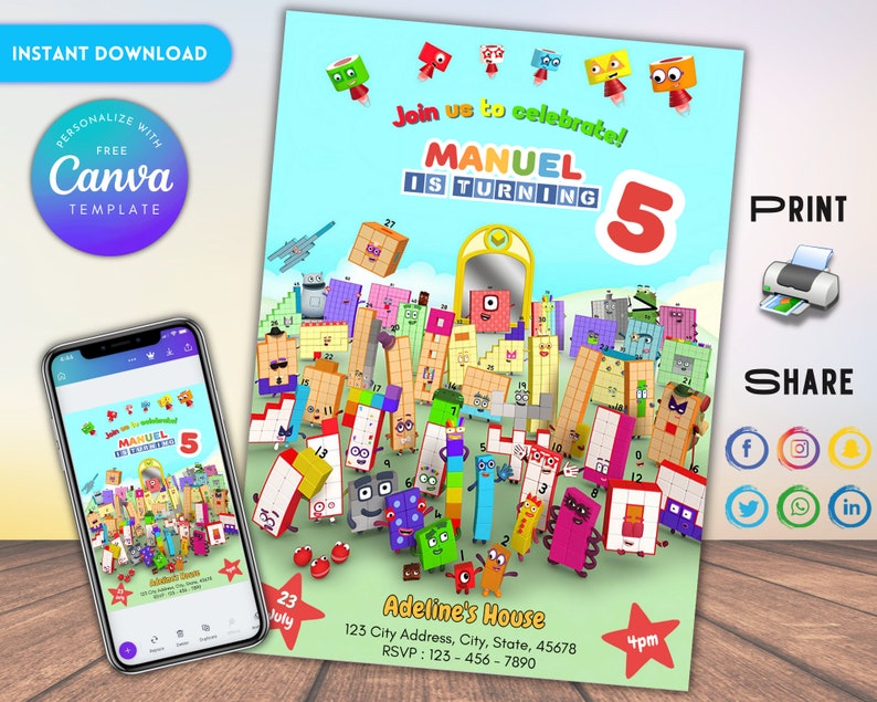Editable Printable Numberblocks Birthday Invitation Template ...