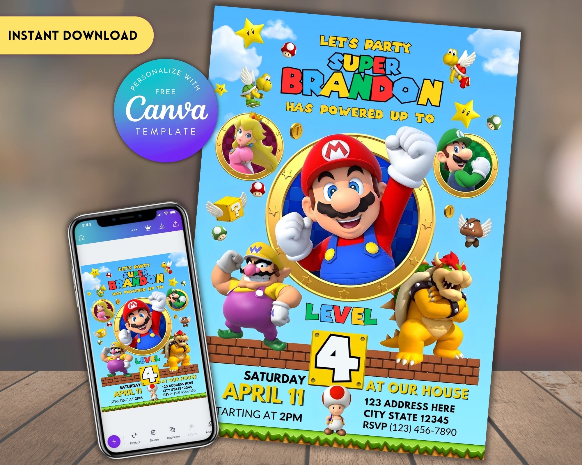 Mario Bros Invitation, Super Mario Birthday Invitation, Super Brothers ...