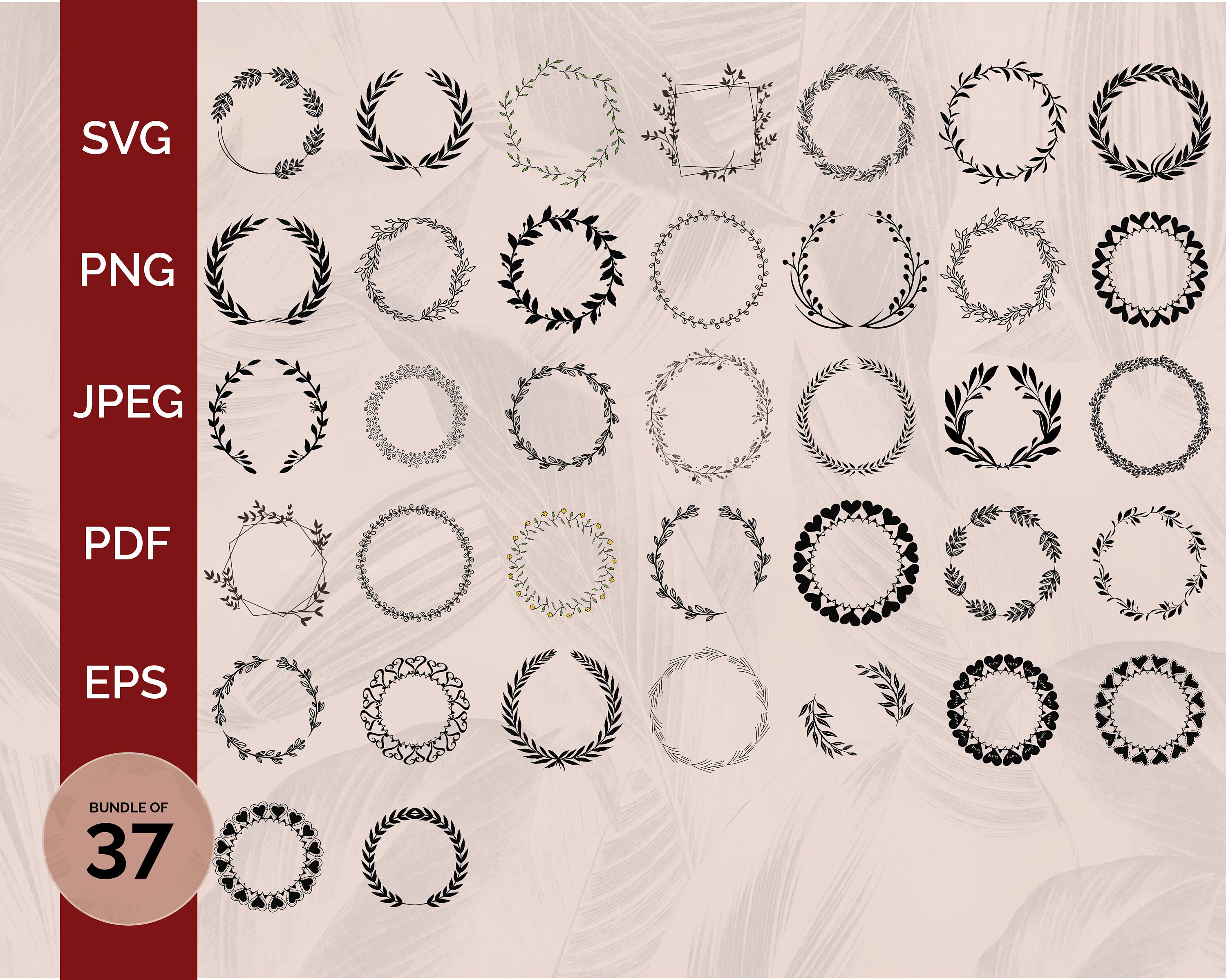 Leaf Wreath Commercial Use Svg Circle Frame Svg Frame - Etsy