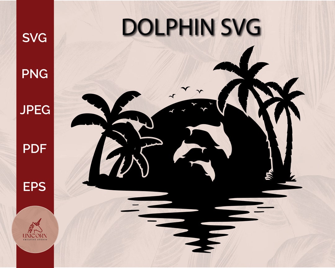 Delfin svg Delfine svg Palme svg Sonnenuntergang svg Delfin png Strand ...