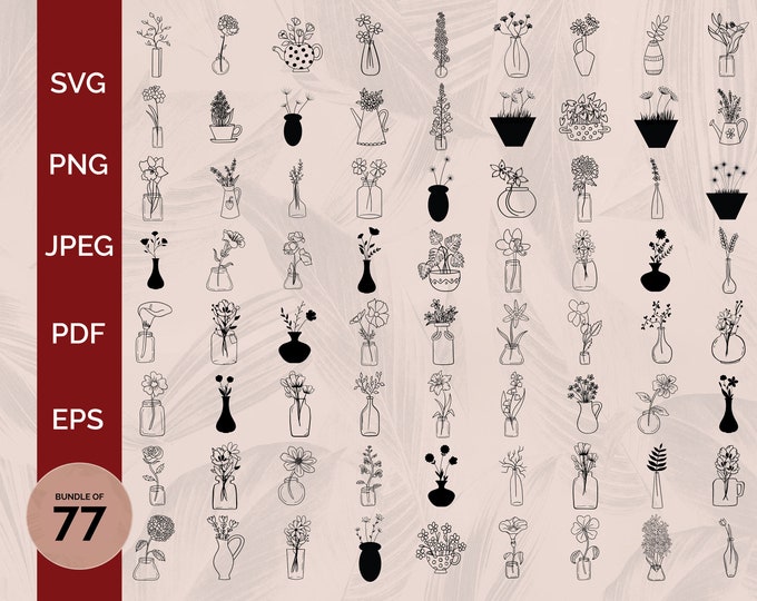 Flower Vase SVG File, Flower SVG Files, Flower Cut Files, Floral Vase ...
