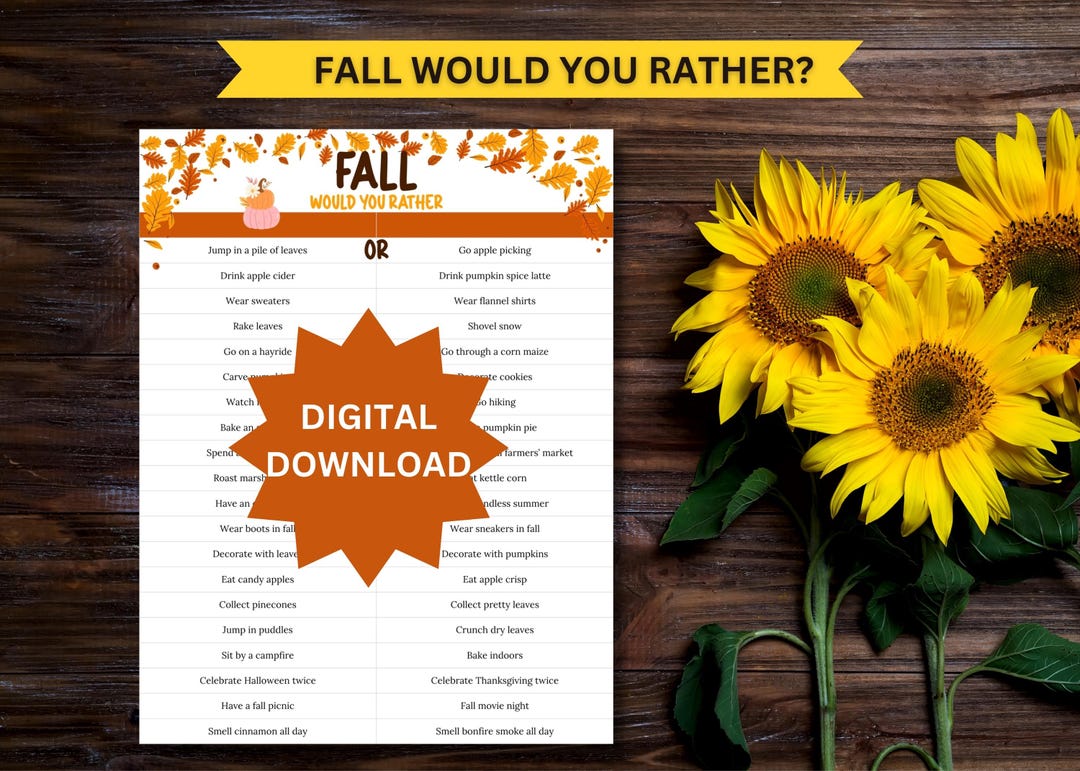 Fall Would You Rather Game Printable for Icebreakers, Friendsgiving ...